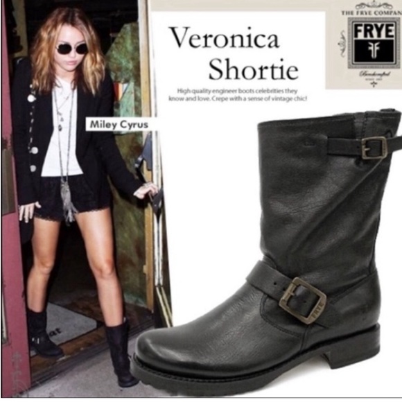 Frye | Shoes | Frye Veronica Shortie Belted Combat Moto Leather Boots ...